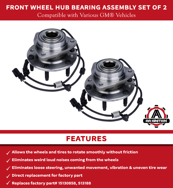Replacement Front Wheel Hub Bearing Assembly Set of 2 - Compatible wit ...